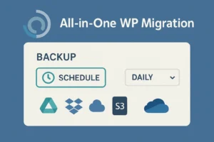 All in One WP Migration backup scheduling interface showing cloud ...